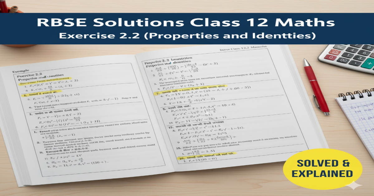 Rbse Solutions Class 12 Maths: Exercise 2.2 (Properties and Identities ...